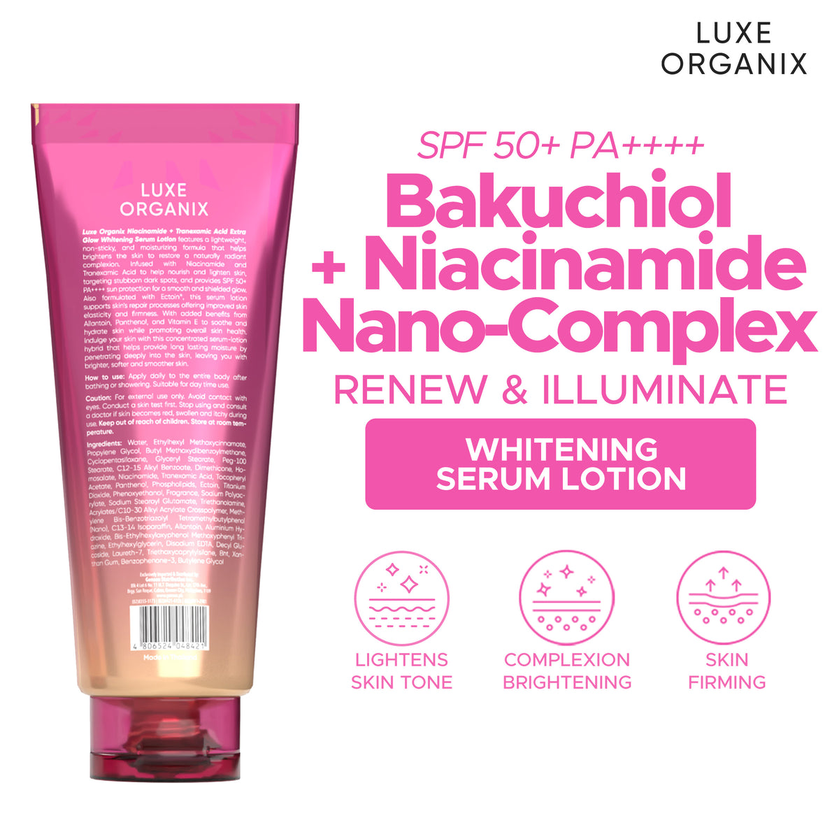 Luxe Organix Bakuchiol + Niacinamide Nano Complex Whitening Serum Loti ...