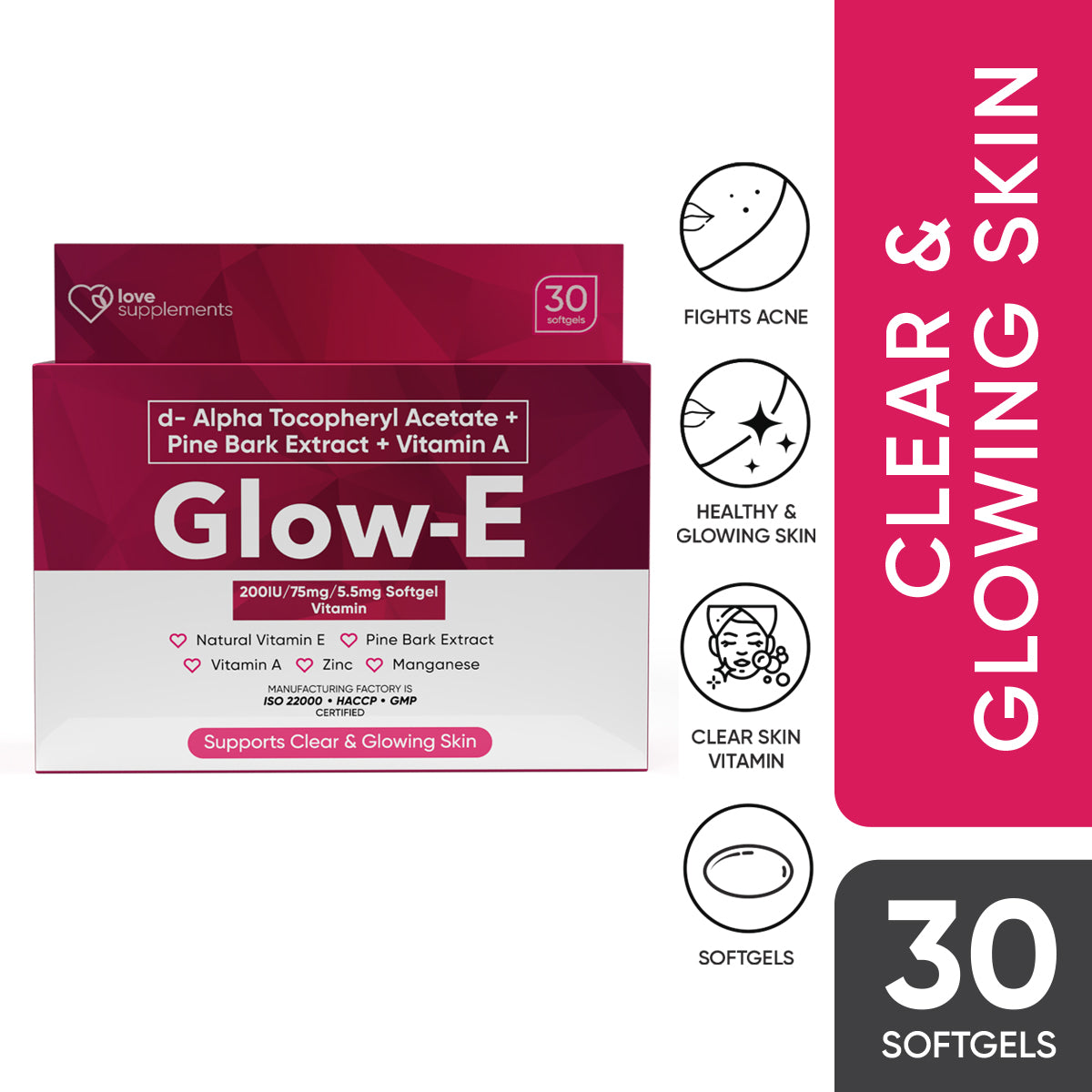 Love Supplements by Luxe Organix Glow-E (30 Softgels) | LOBeauty | Shop ...